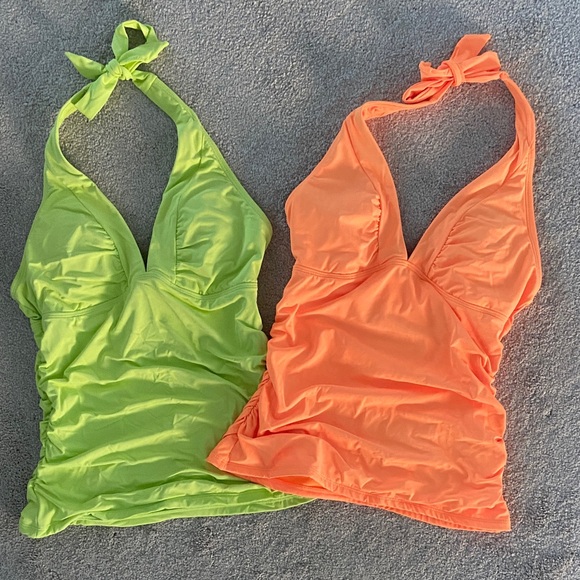 Athleta | Swim | Athleta Lime Green And Bright Orange Halter Swim Tops ...